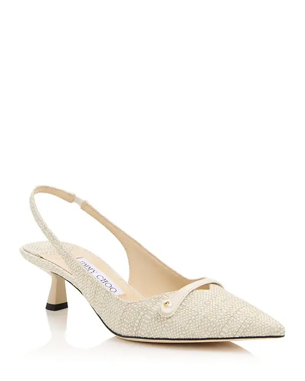 JIMMY CHOO Amita 45 Raffia Slingback Pumps - Natural