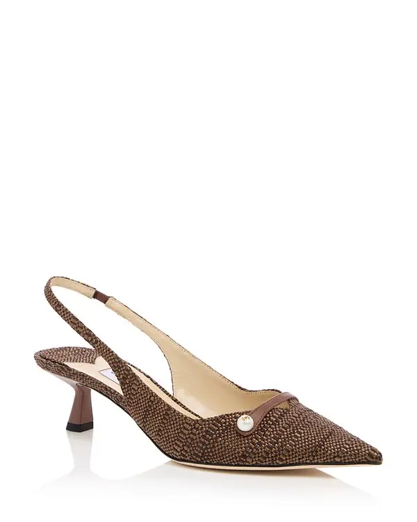 JIMMY CHOO Amita 45 Raffia Slingback Pumps - Tan