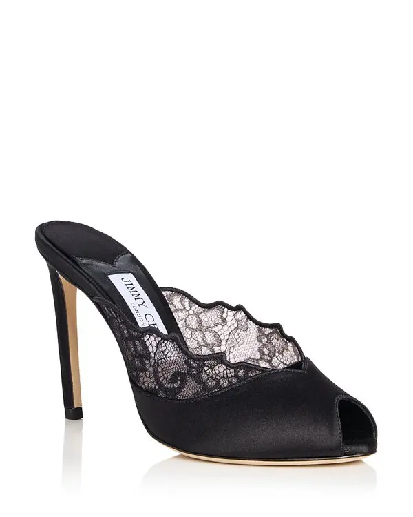 JIMMY CHOO Brigitte 100 Lace & Satin Mules - Black/black
