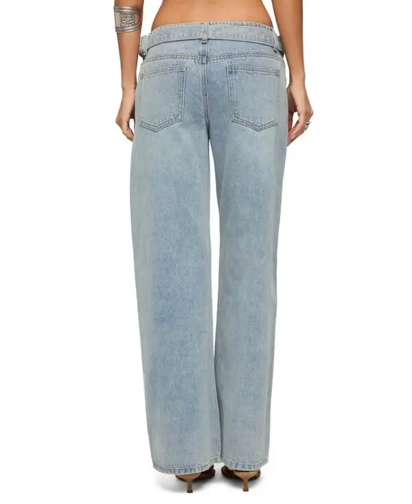 EDIKTED Buckled Low Rise Baggy Jeans - Light-blue-washed