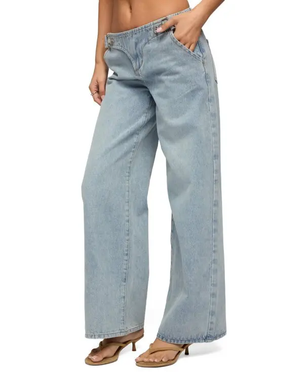 EDIKTED Buckled Low Rise Baggy Jeans - Light-blue-washed