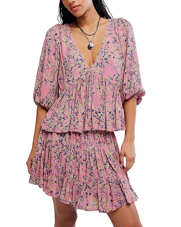 Free People Perishing Printed Top & Skirt Set - Pink Combo