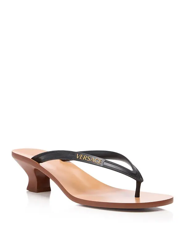 Versace Thong Sandals With Block Heel - Black