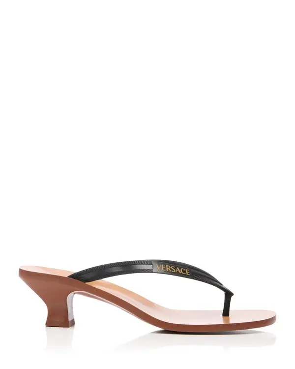 Versace Thong Sandals With Block Heel - Black