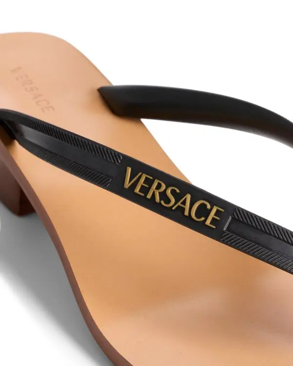 Versace Thong Sandals With Block Heel - Black