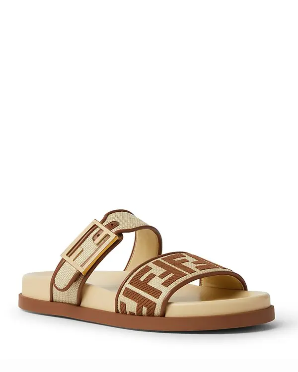 Fendi Gia Slides With Buckle Detail - Tan/brown