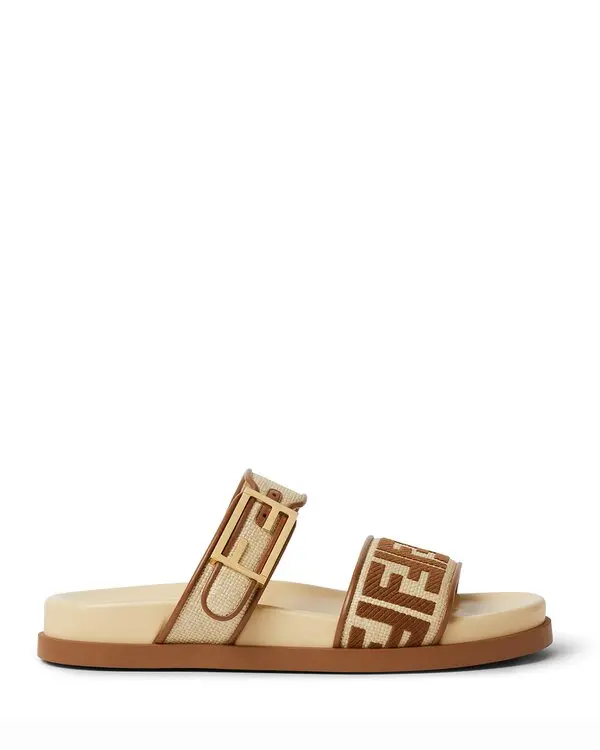 Fendi Gia Slides With Buckle Detail - Tan/brown