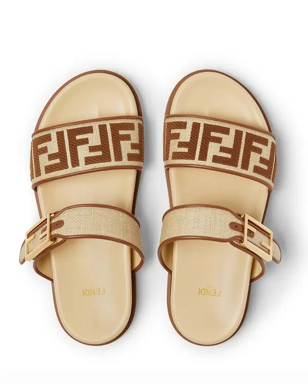 Fendi Gia Slides With Buckle Detail - Tan/brown