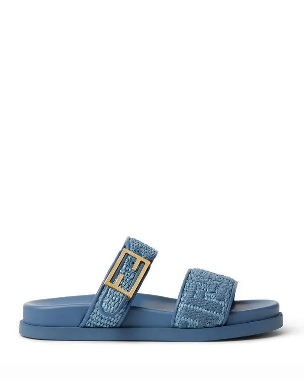 Fendi Buckle Slides - Denim