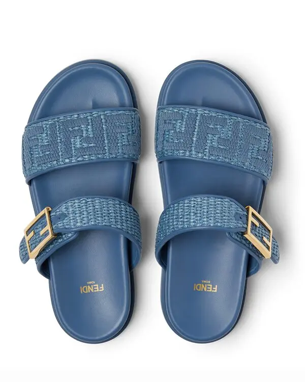 Fendi Buckle Slides - Denim