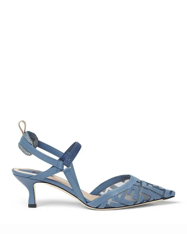 Fendi Elba Pointed Slingback Pumps - Blue