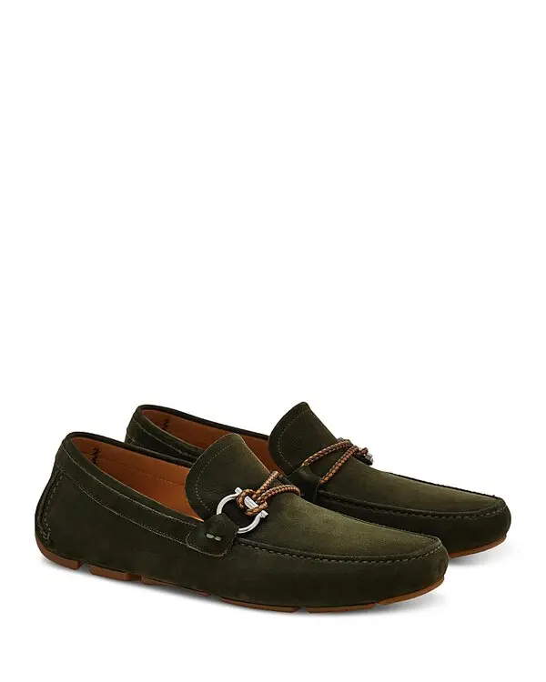 FERRAGAMO Gancini Ornament Driver Loafers - Loden