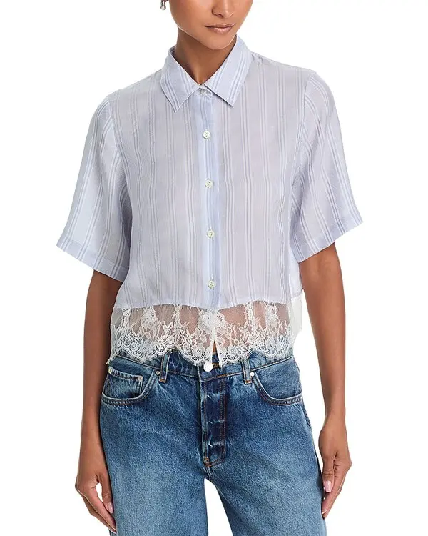 FRAME Silk Lace Trim Striped Shirt