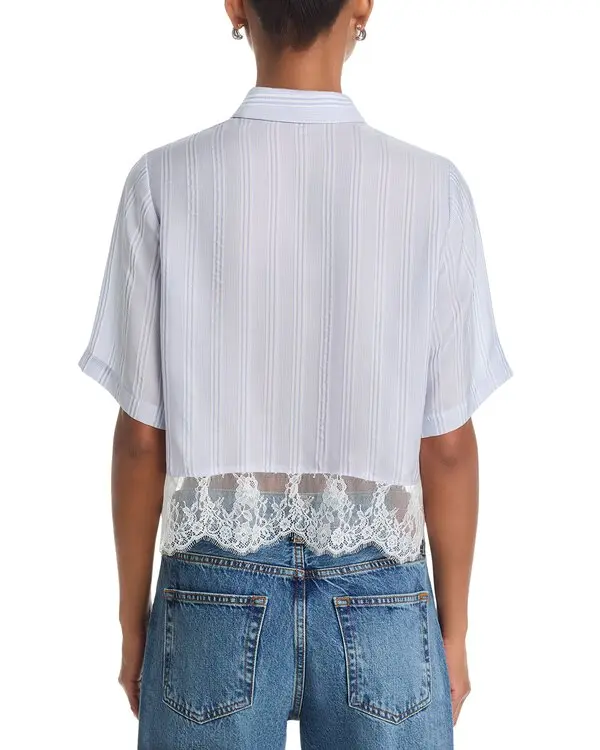 FRAME Silk Lace Trim Striped Shirt