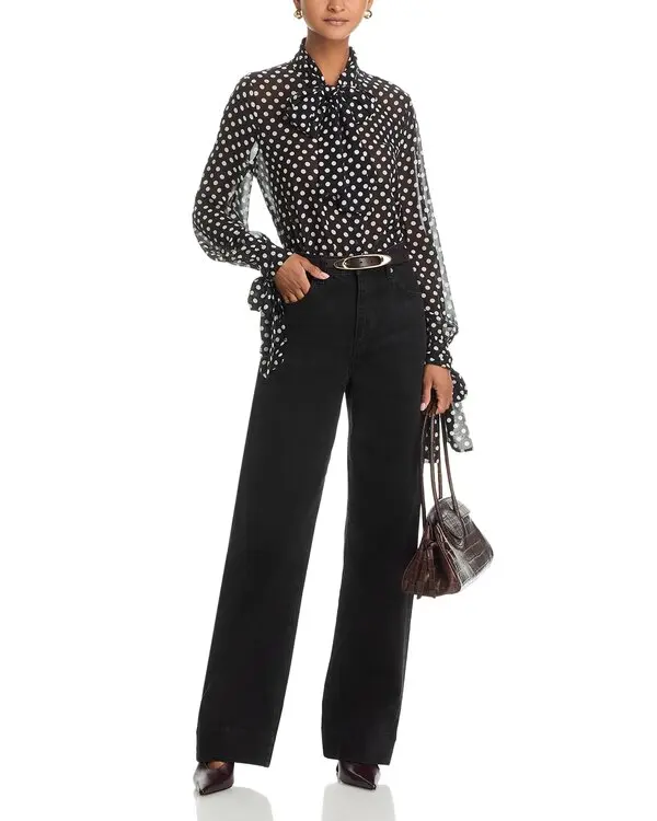 FRAME Silk Polka Dot Pussy Bow Blouse - Black Multi