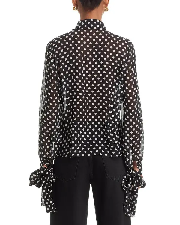 FRAME Silk Polka Dot Pussy Bow Blouse - Black Multi