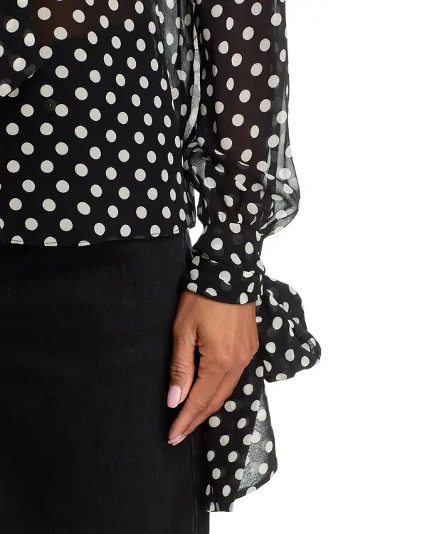 FRAME Silk Polka Dot Pussy Bow Blouse - Black Multi