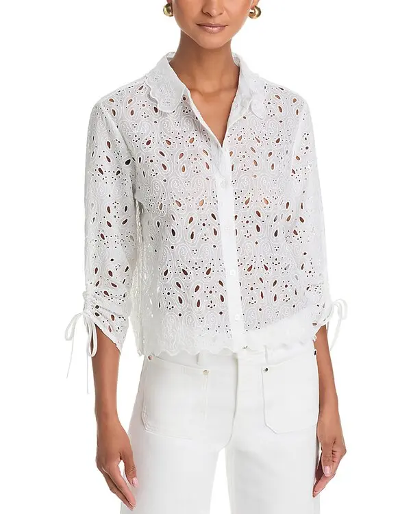 FRAME Paisley Eyelet Cinch Sleeve Shirt