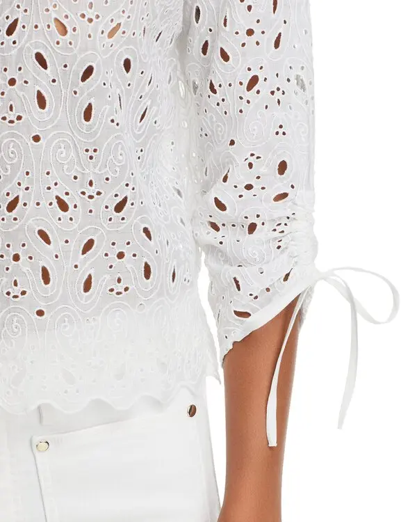 FRAME Paisley Eyelet Cinch Sleeve Shirt