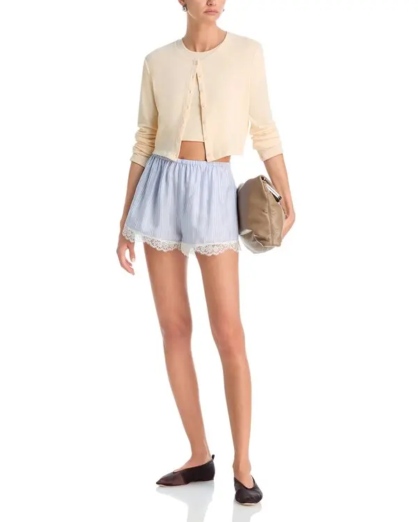 FRAME The Stripe Silk Lace Trim Shorts