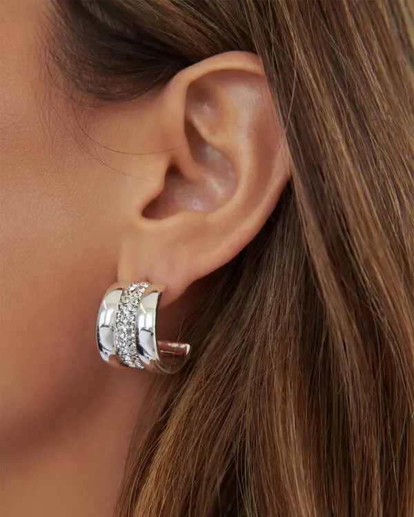 Ettika Pave Cubic Zirconia Hoop Earrings - Silver