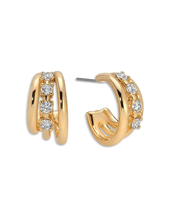 Ettika Mini Hoop Earrings With Pave Detail - Gold