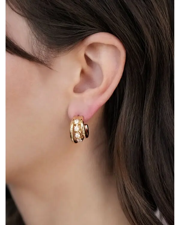 Ettika Mini Hoop Earrings With Zirconia - Gold
