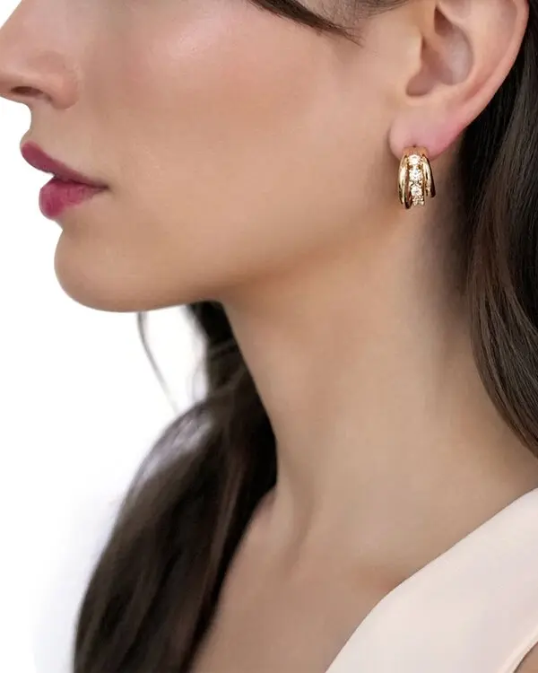 Ettika Mini Hoop Earrings With Zirconia - Gold
