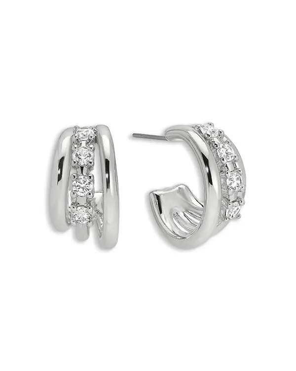 Ettika Mini Hoop Earrings With Pave Detail - Silver