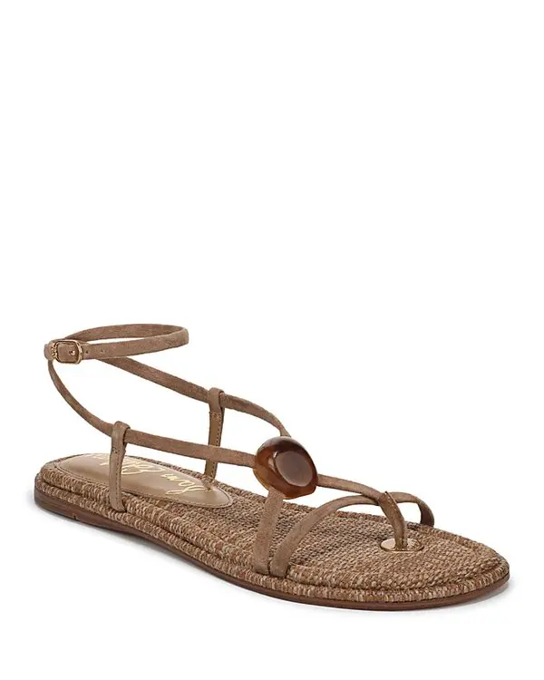 Sam Edelman Rillie Flat Sandals With Ankle Strap - Cyprus Tan