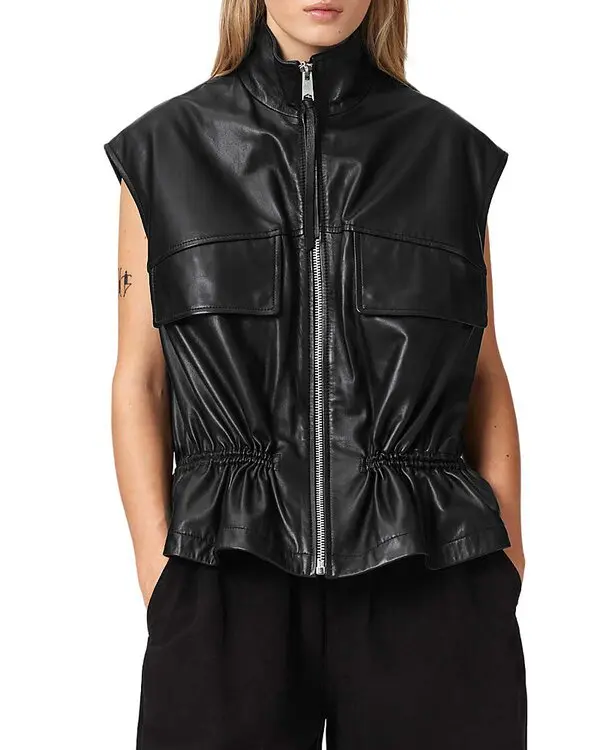 ALLSAINTS Flor Leather Vest - Black