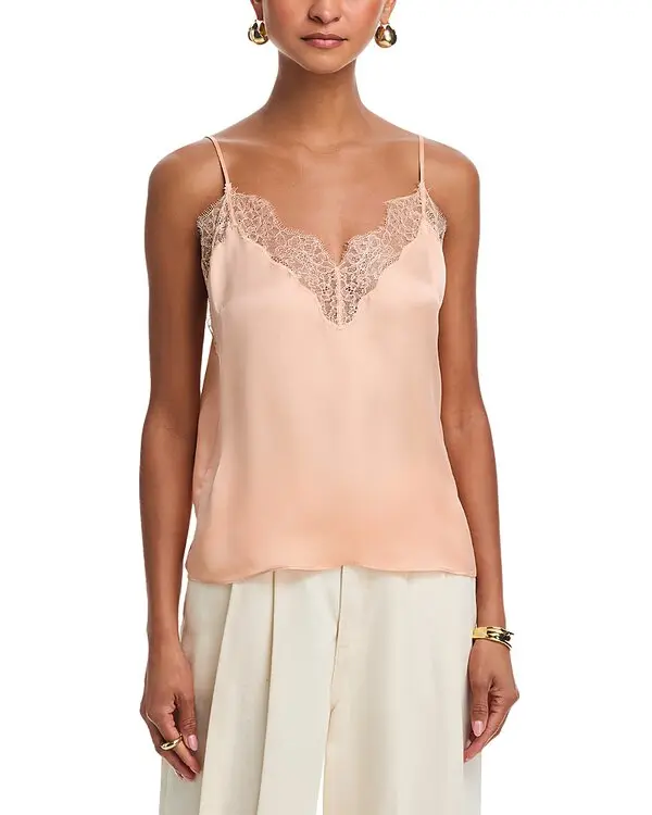 ANINE BING Lace Trim Silk Blend Camisole - Pink