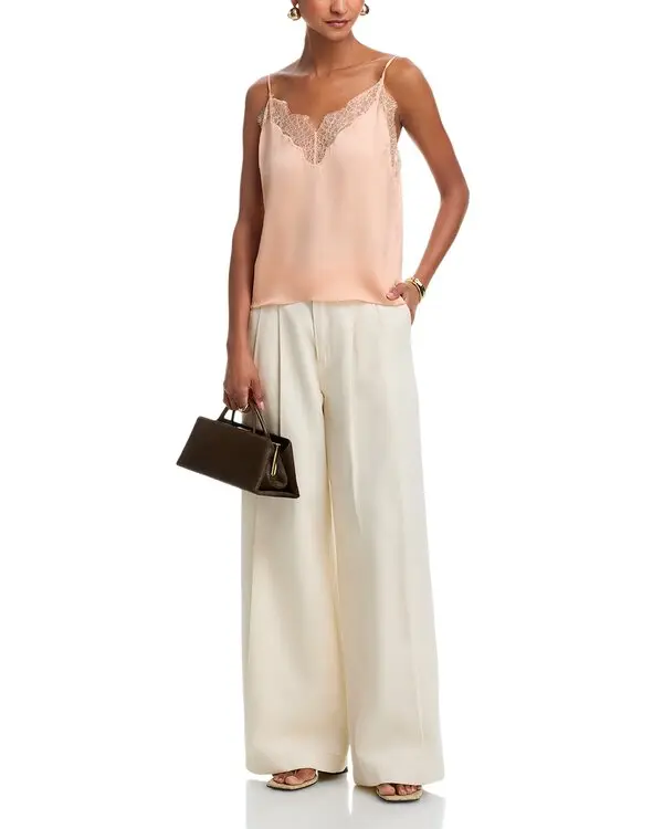 ANINE BING Lace Trim Silk Blend Camisole - Pink