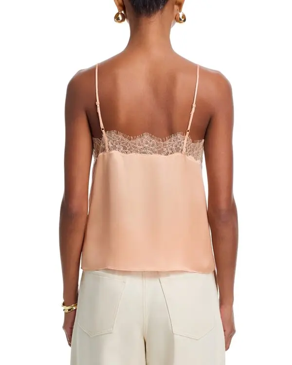 ANINE BING Lace Trim Silk Blend Camisole - Pink