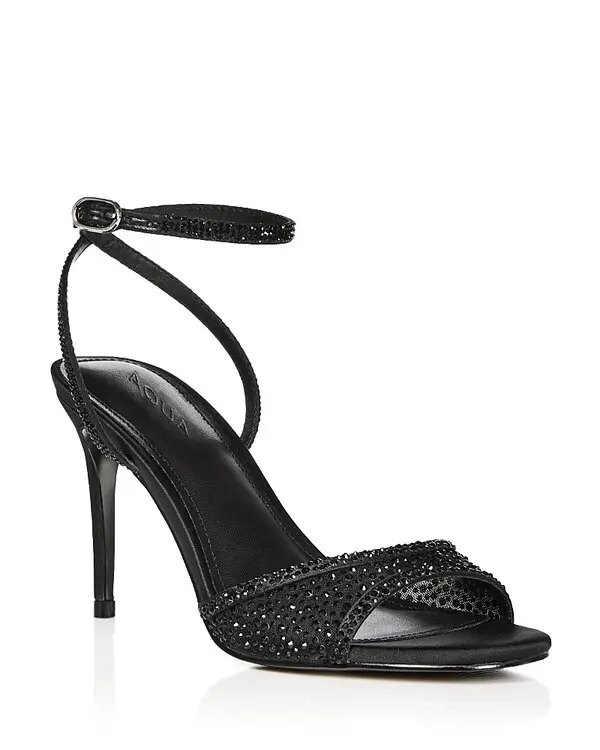 Aqua Naya Embellished Mesh High Heel Sandals - Black Multi