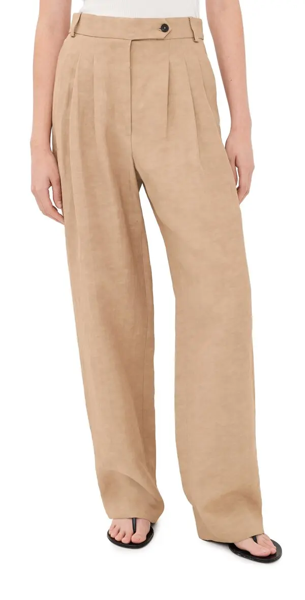 FRENKEN Tailored Pleated Linen Blend Trousers