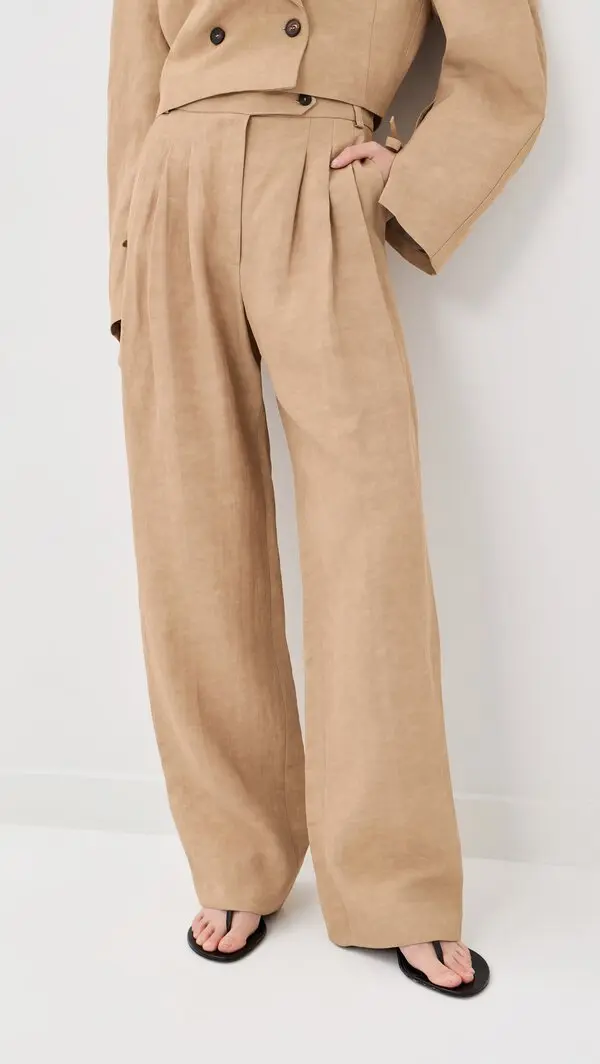 FRENKEN Tailored Pleated Linen Blend Trousers