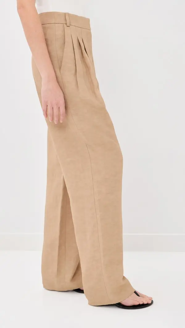 FRENKEN Tailored Pleated Linen Blend Trousers