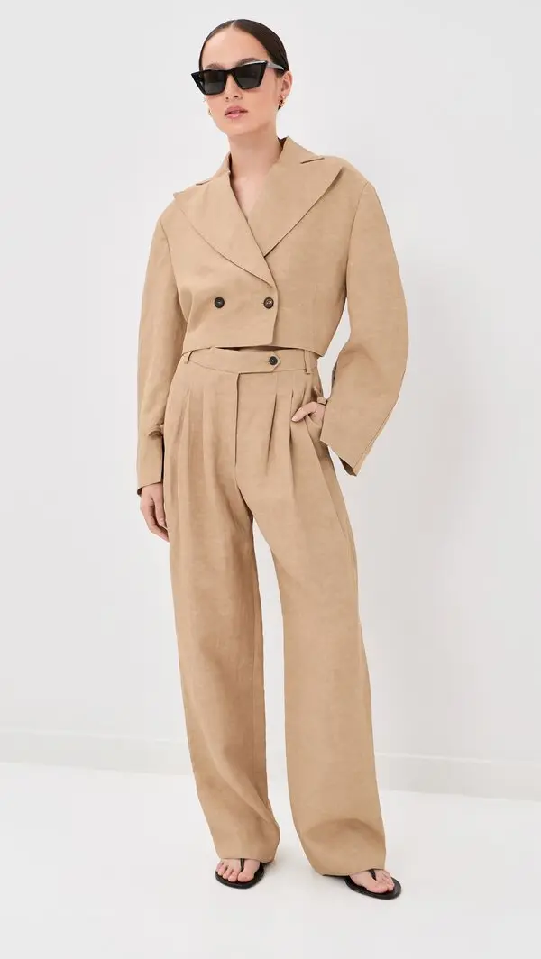 FRENKEN Tailored Pleated Linen Blend Trousers
