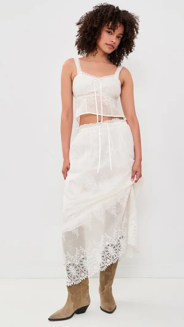 HOUSE OF SUNNY Blossom Embroidered Maxi Skirt