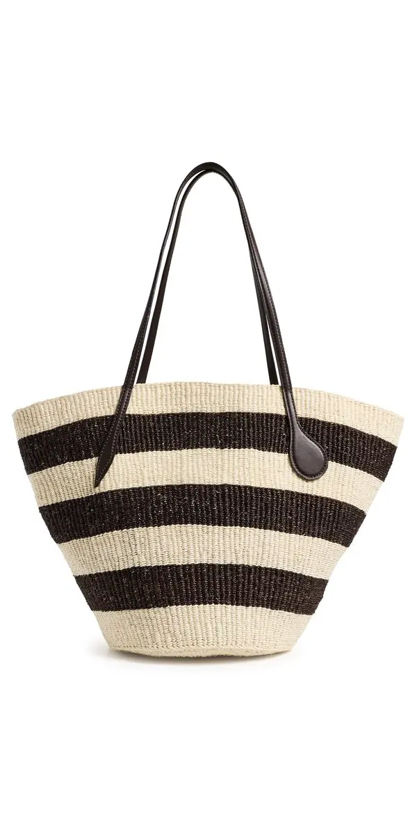 LIFFNER Large Sprout Basket Tote - Dark Brown/cream Stripe