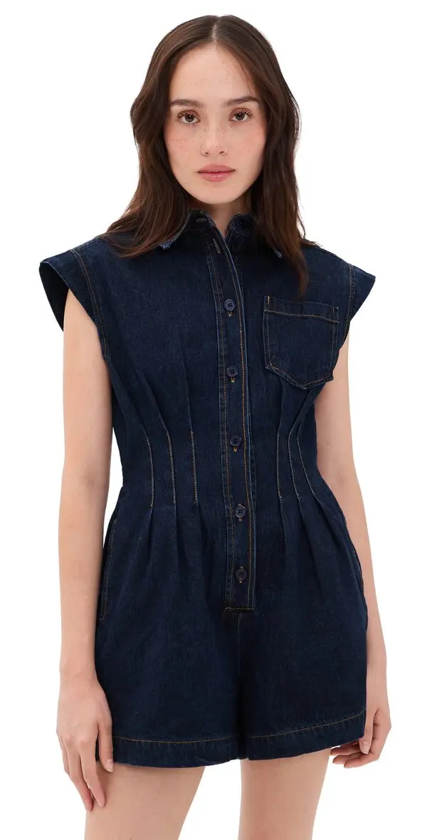 Line & Dot Flavia Denim Romper - Indigo
