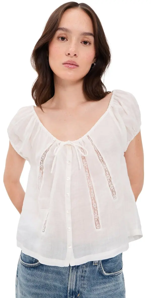 Citizens Of Humanity Tatev Blouse With Lace Trim - White
