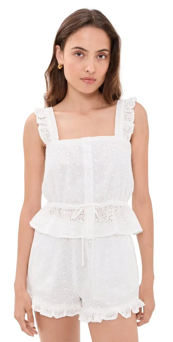 Blanknyc Embroidered Cotton Square Neck Top With Front Tie