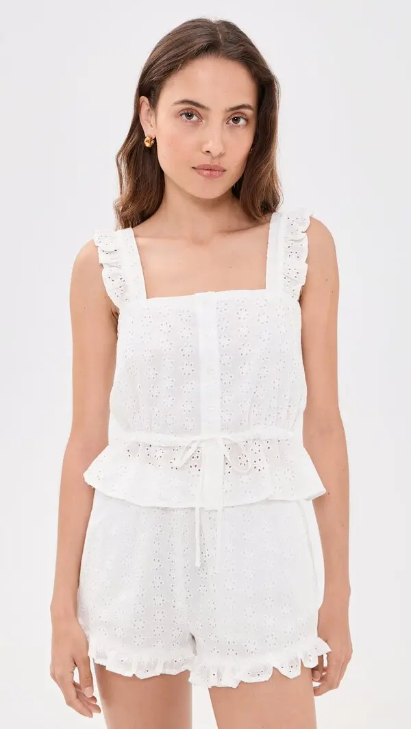 Blanknyc Embroidered Cotton Square Neck Top With Front Tie