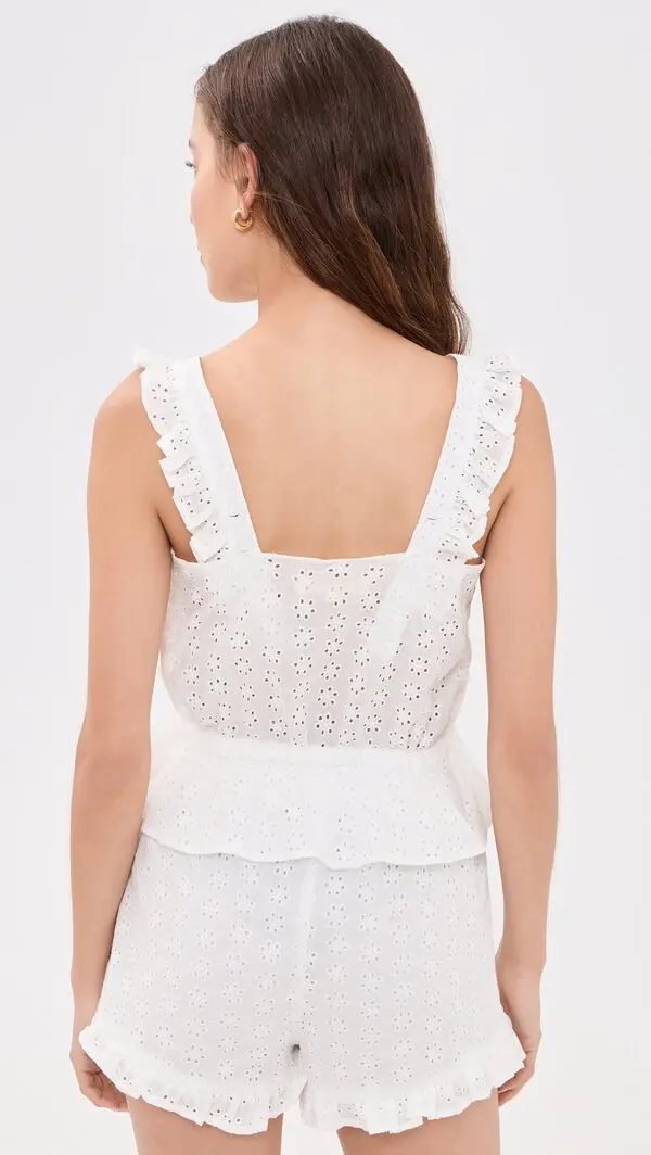 Blanknyc Embroidered Cotton Square Neck Top With Front Tie