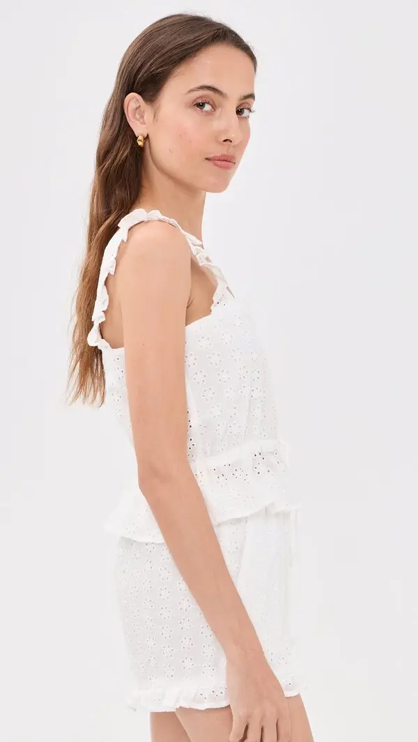 Blanknyc Embroidered Cotton Square Neck Top With Front Tie