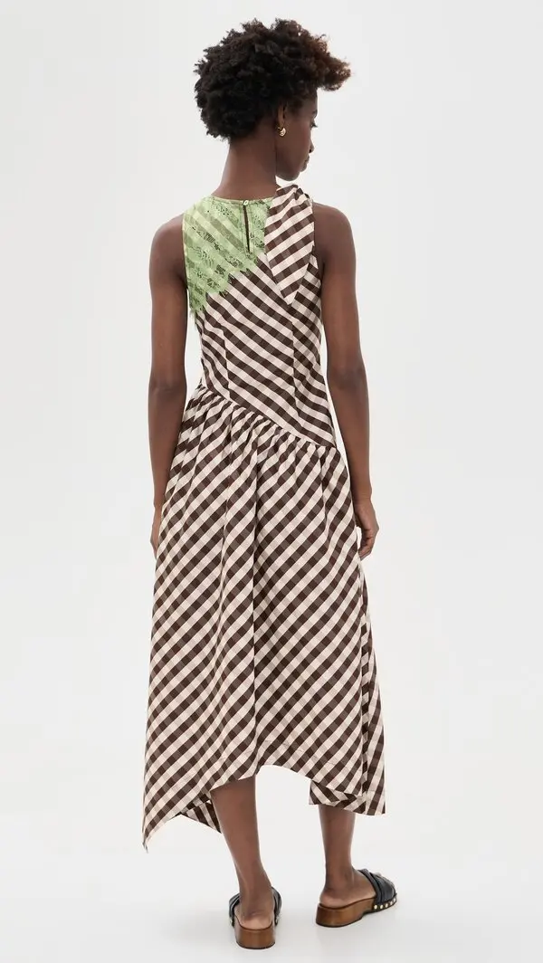 DAMSON MADDER Asymmetric Checked Midi Dress