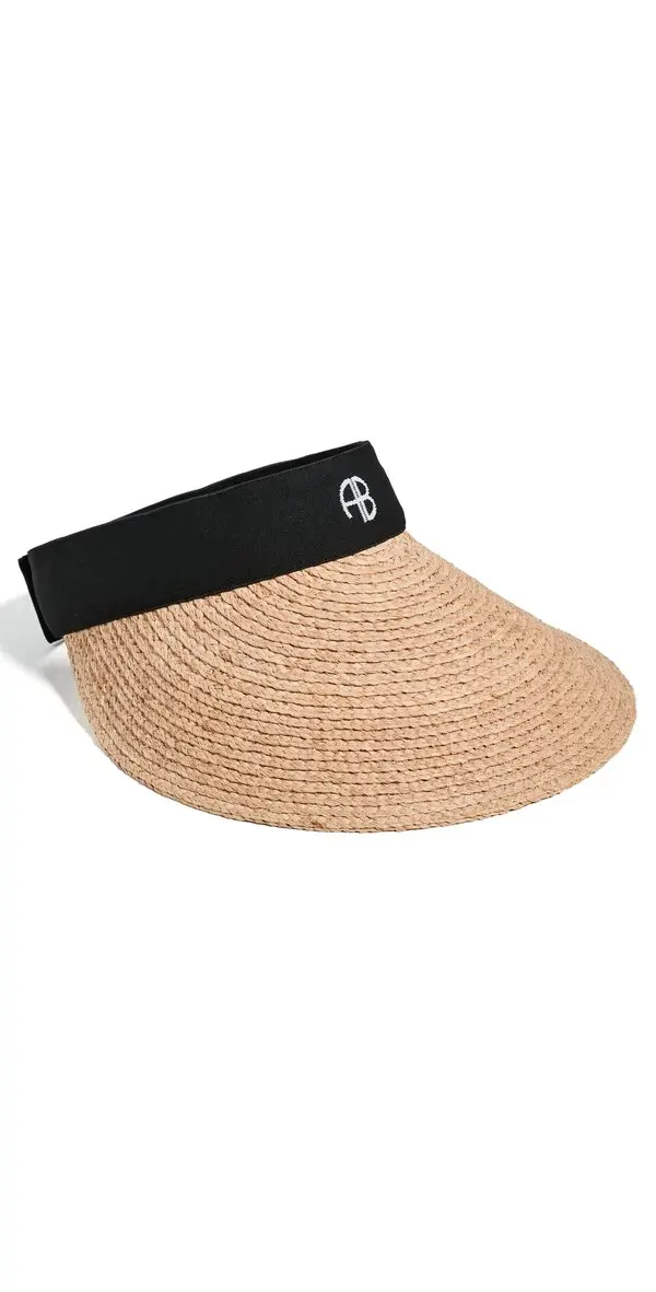 ANINE BING Raffia Visor With Logo Detail - Natural