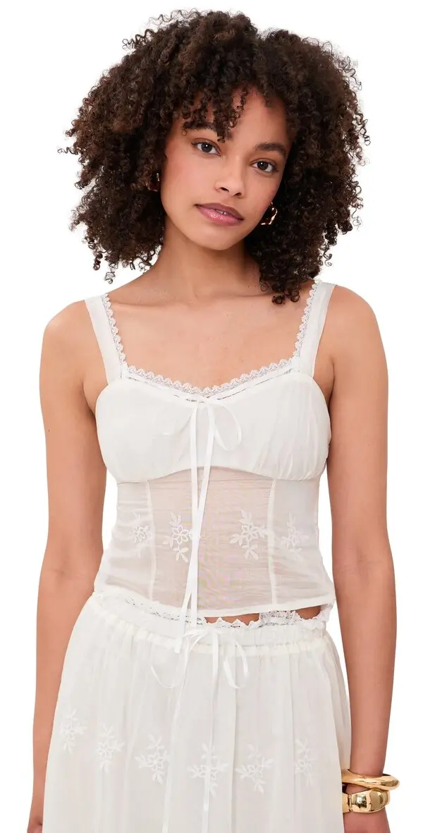 HOUSE OF SUNNY Blossom Embroidered Sweetheart Neck Top - Ivory